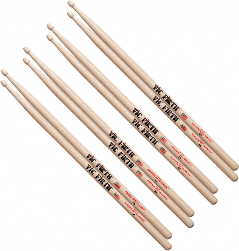 PACK VIC FIRTH 5A AMERICAN CLASSIC HICKORY (4 PAIRES)